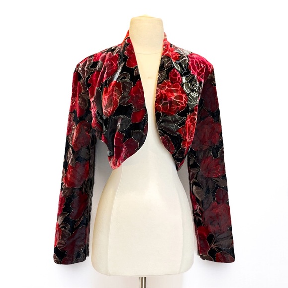 CDC | Jackets & Coats | Vintage Gothic Velour Bolero Blazer Crop Roses ...